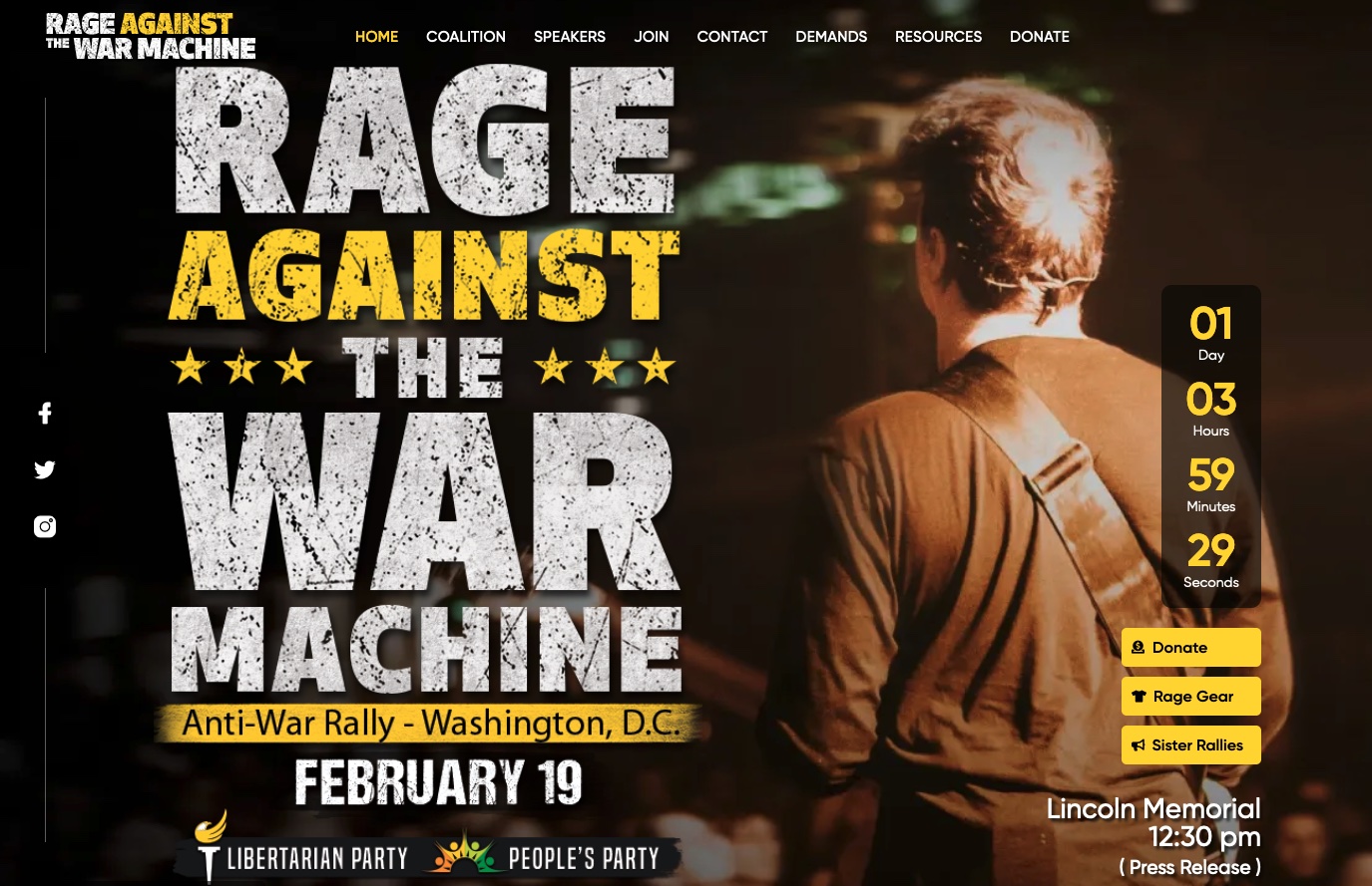 Feb. 19: We Need a Huge Rage Against the War Machine - Just World ...